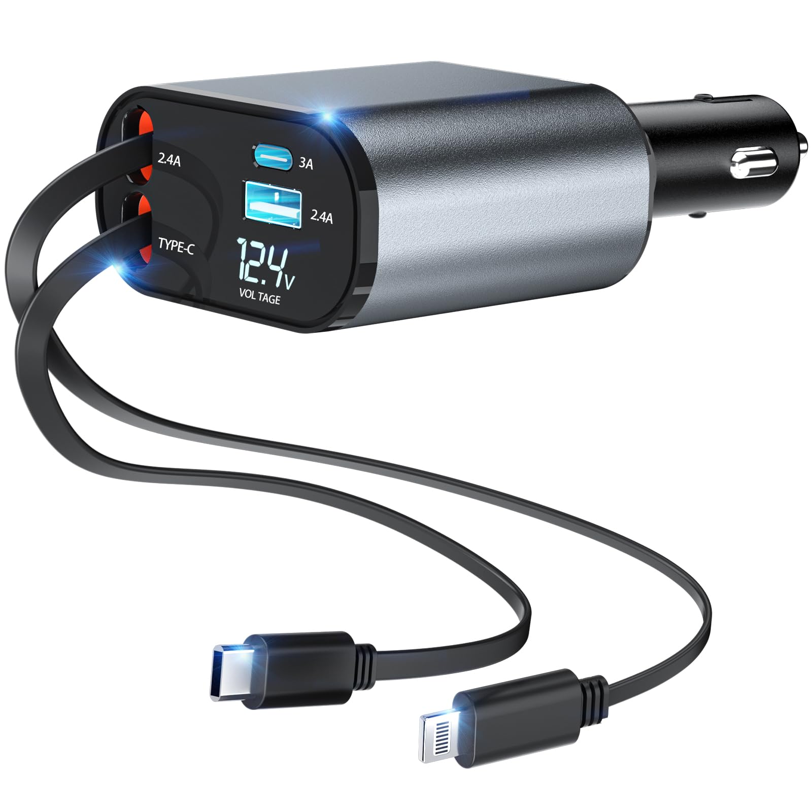 Incarcator Auto Rapid Retractabil 4 in 1 VENTLEX, Afisaj Digital ...