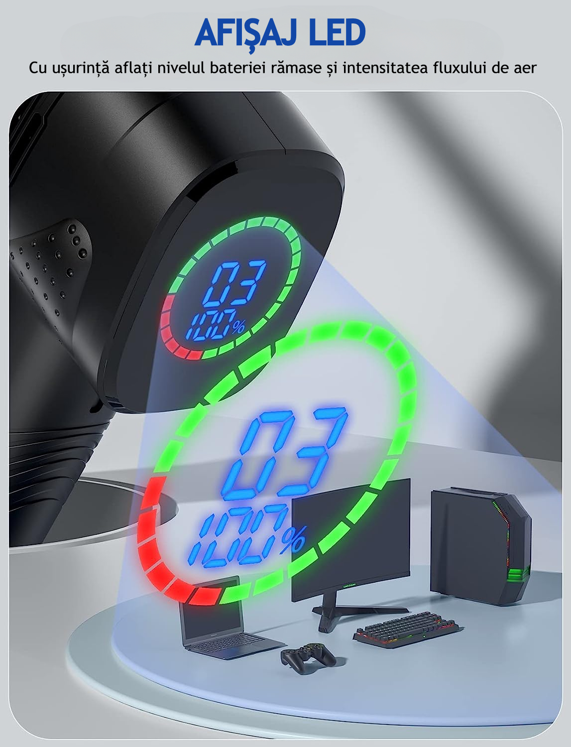 Suflanta aer, fara fir Ventlex®, baterie 6000 mAh, incarcare tip USB-C ...